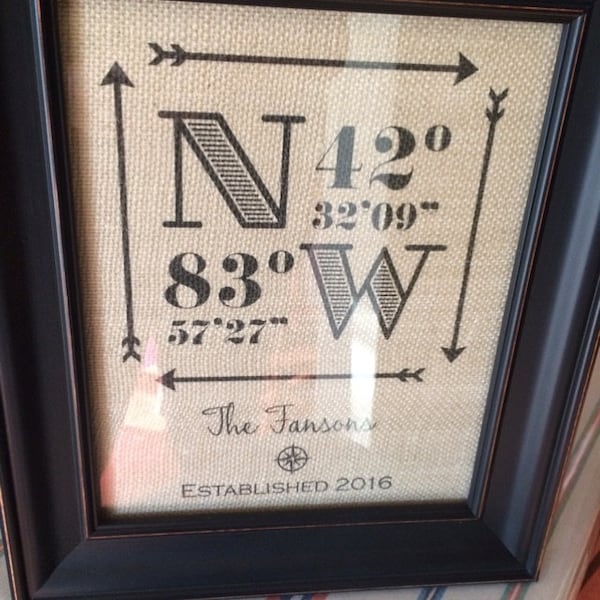Personalized Wedding Gift for Couple | Latitude Longitude Sign | Burlap ...