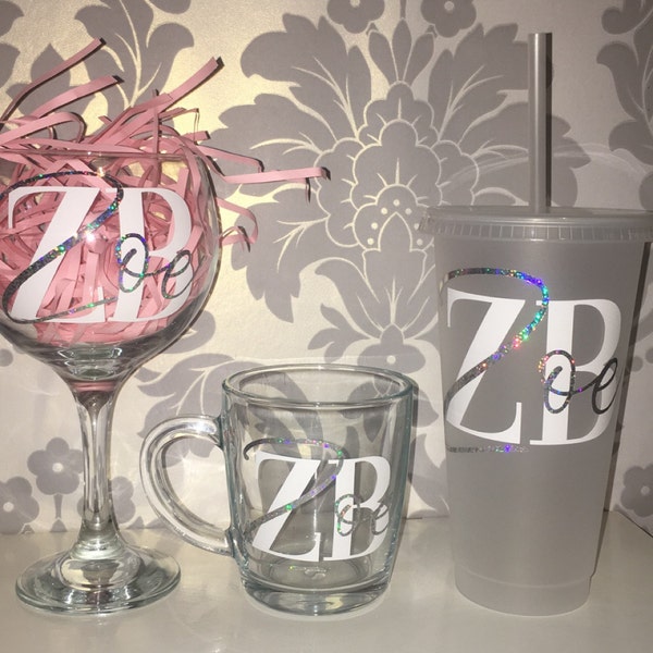MATCHING SET | Gin Glass & Glass Mug | Personalised Glass Mug and Gin ...