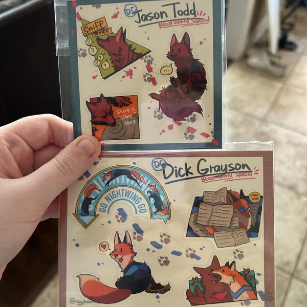 Beast World Red Hood and Nightwing Sticker Sheets and Holo Acrylic ...