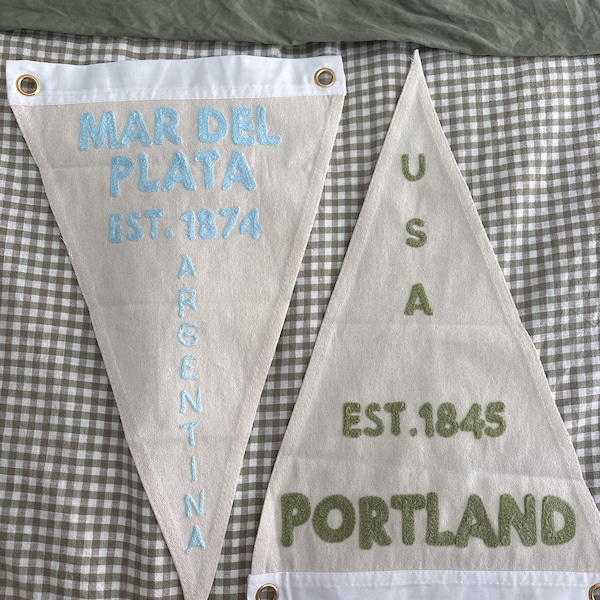 Hand Embroidered Pennant Flag Custom Unique City Name Pennant Flag ...