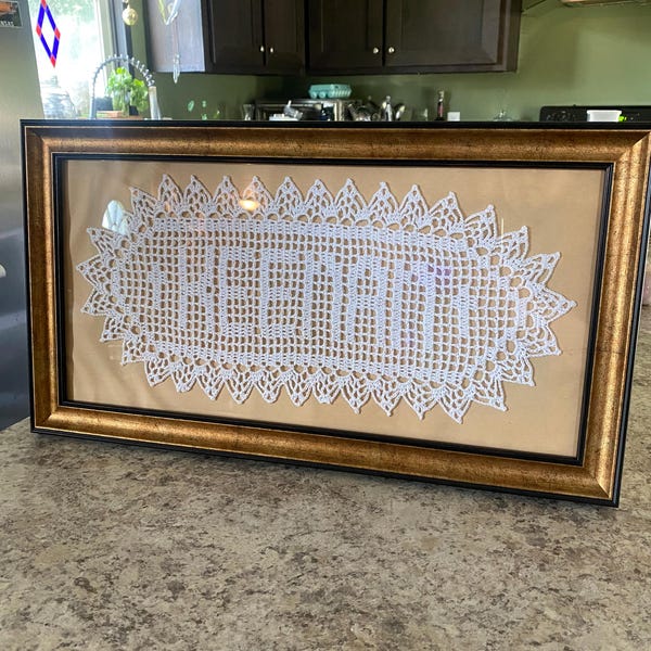 Personalized Doily With Border, Filet Crochet Name Table Topper ...