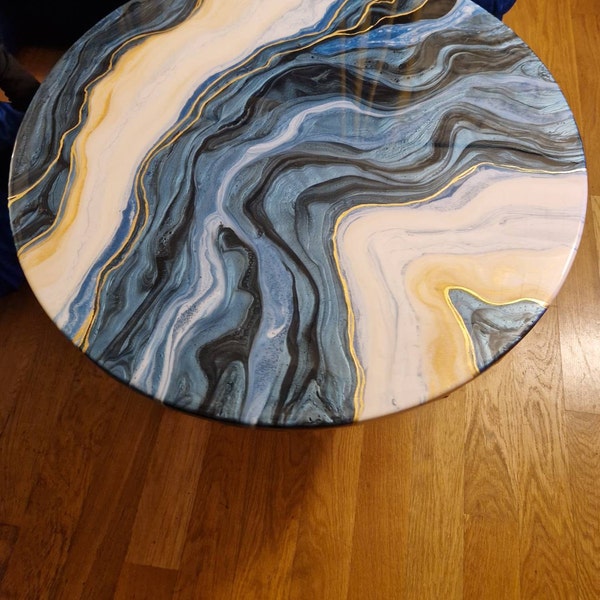 White & Navy Blue Coffee Table, Epoxy Resin Coffee Table, Custom Coffee ...