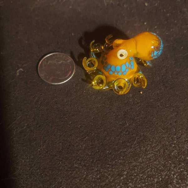 Blown Glass Orange and Blue Octopus Glass Figurine Octopus Glass Ocean ...