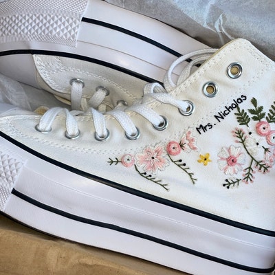 Embroidered Converse/ Wedding Converse Platform/custom Converse Pink ...