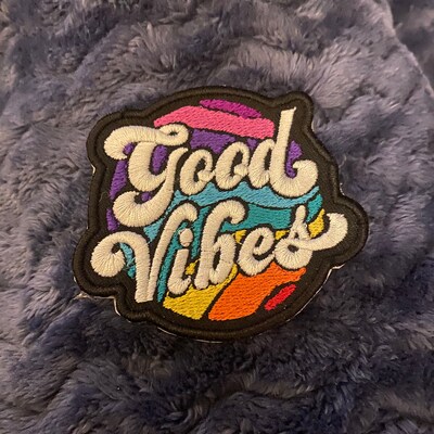 Good Vibes Iron on Patch Embroidered Patch Backpack Patch Embroidery Upcycle 70's Retro - Etsy