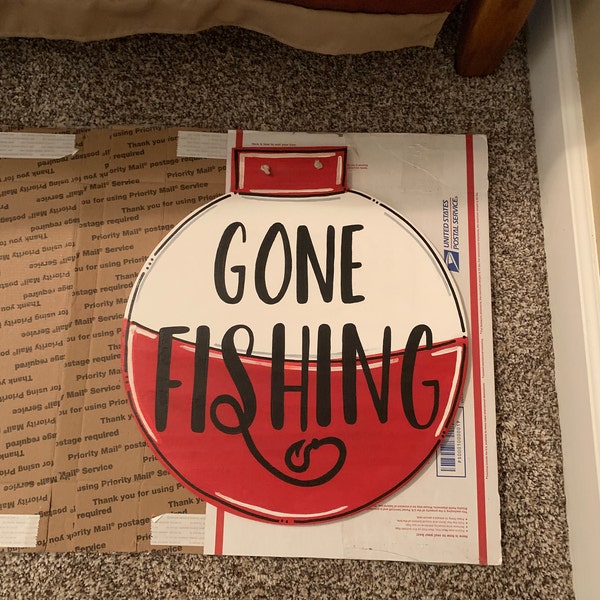 16” Gone Fishing Bobber Door Hanger Sign - Etsy