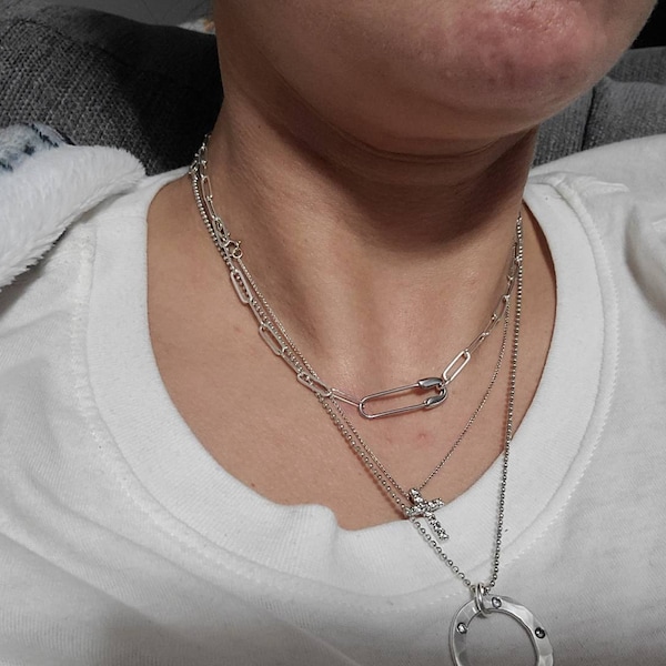 925 Sterling Silver Safety Pin Necklace, Gold Chain Necklace, Gold ...
