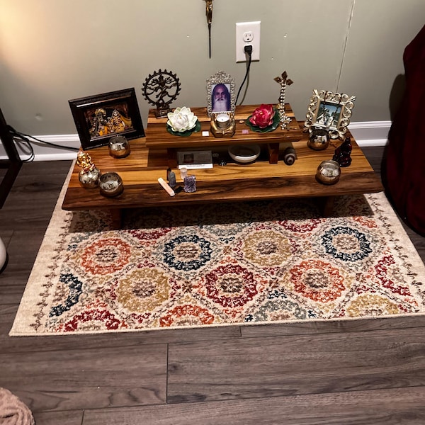 2 Altar Table Set, 2 Tier Altar Tables, Teak Wood, Crystal Shelf, Small ...