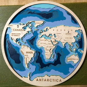 6 Layer 3D Map of the World, Multi layer Panel,laser Cut File. 3D Wood ...