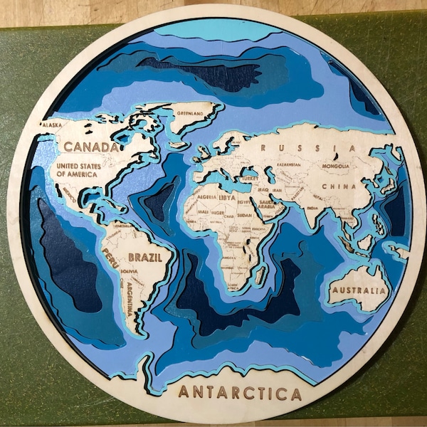 6 Layer 3D Map of the World, Multi -layer Panel,laser Cut File. 3D Wood ...
