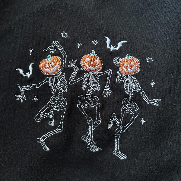 Embroidered Halloween Skeleton Sweatshirt | Dancing Pumpkin Sweatshirt ...