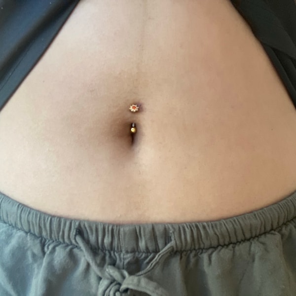 Sunflower Belly Ring • Floating Navel Ring • Dainty Belly Button Ring ...
