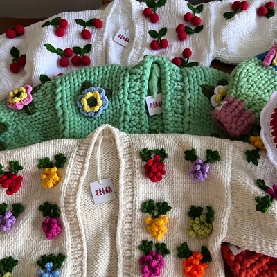 Leilayca, Cherry Cardigan , 3d Cherry Embroidered , Chunky Woman ...