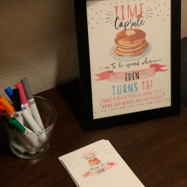 Pancakes and Pajamas Time Capsule Sign and Message Card, Digital File ...