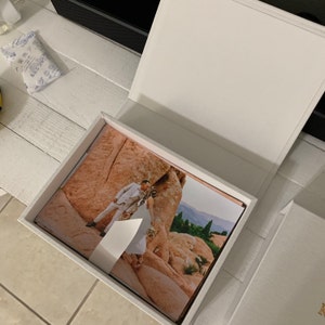 WHITE Linen Box 5x7 Photo Box Off-white Ribbon Proof Print Packaging ...