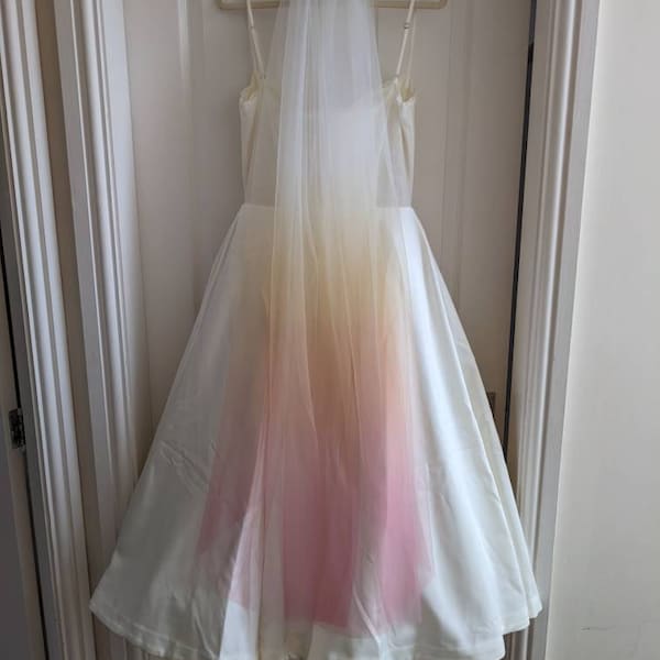 Pink Ombre Blusher Veil, Two Tier Veil, White Ivory Tulle Dip Dyed in ...