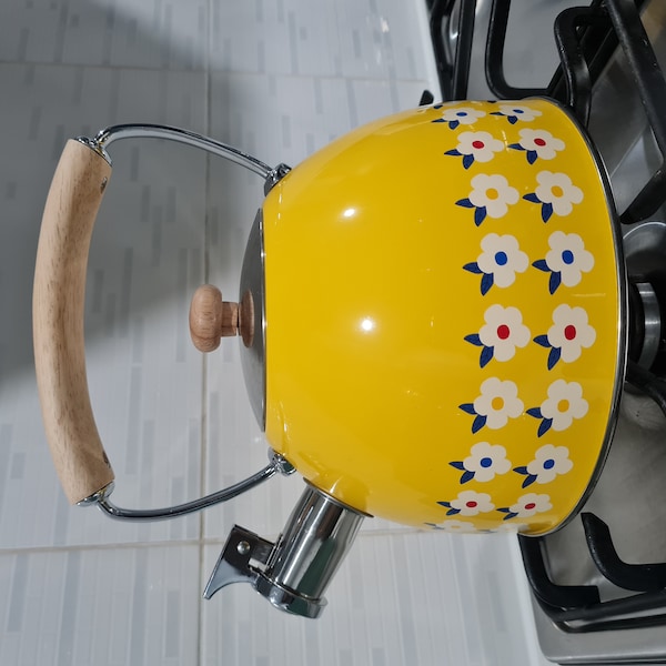 Honey Yellow Whistling Kettle: Floral Stainless Steel Tea Pot (2.5L) - Etsy