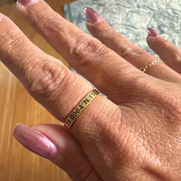 Custom Location Coordinates Ring • Dainty Coordinates Stackable Band ...