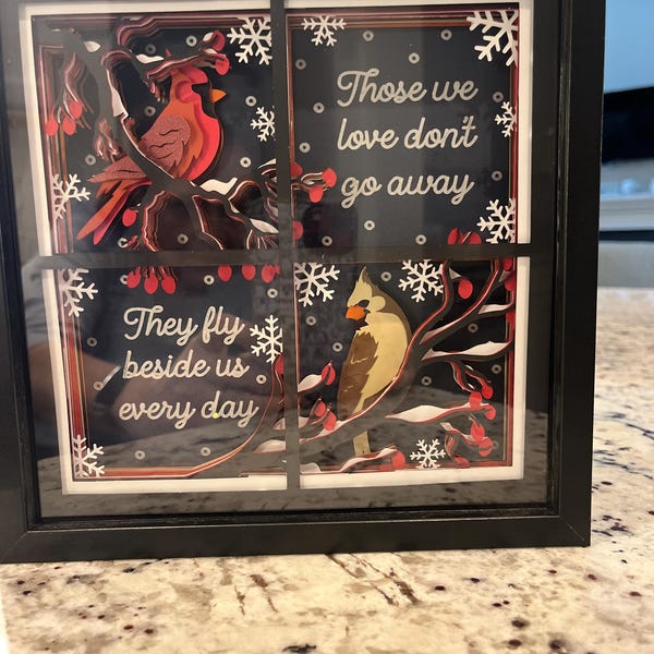 3D Cardinal Shadow Box Svg, 3d Cardinal Memorial Svg, Cardinal on Tree ...