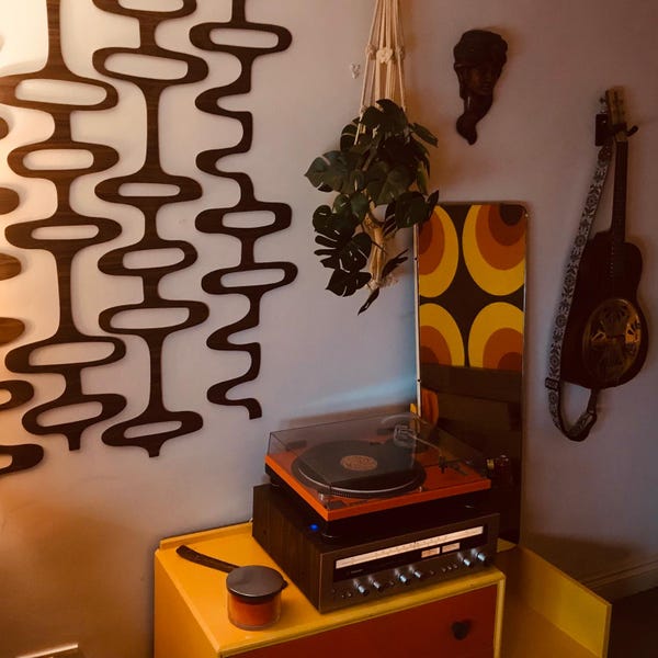 Retro 70s 8 Panels Wooden Wall Art, Natural Wood Veneer, Retro 70s Wall ...