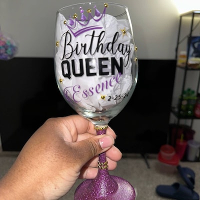 Blinged Birthday Queen Wine Glass, Personalized Birthday Glass - Etsy