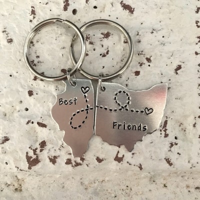 Best Friends Map Custom Long Distance Friendship State Key Chain Set of ...