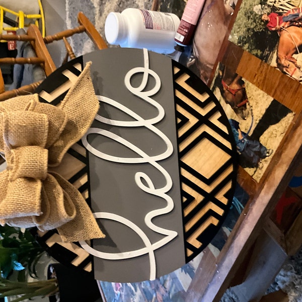 Hello Geometric Welcome Sign, Digital Download, Round Door Hanger Svg ...