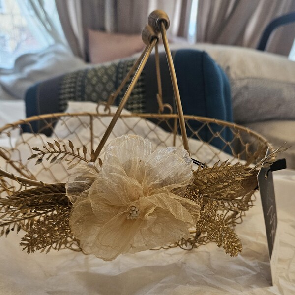 Champagne Gold Metallic Flower Girl Basket | Golden Wedding or Gift ...