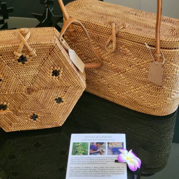 Woven Rattan Shoulder Bag With Lid, Handmade Rattan Tote Bag, Straw ...