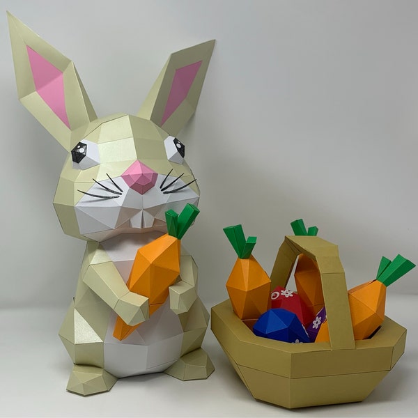 Bunny Easter Papercraft PDF, SVG Template Creating Low Poly 3D Rabbit ...