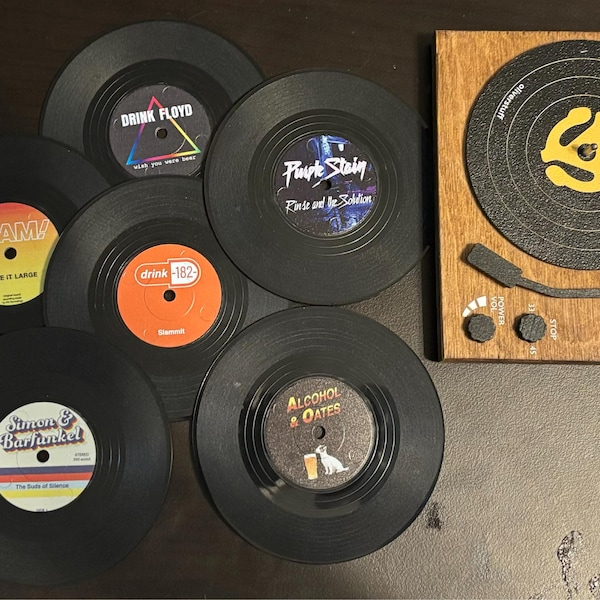 Funny Vinyl Record Coasters With Turntable Holder - Make a Set With 26 ...