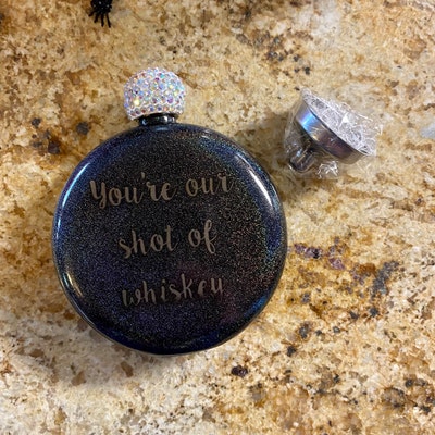 Round Bling Flask Engraved Personalized Glitter Rhinestone Fancy-bride ...