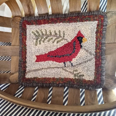 Rug Hooking KIT, Red Cardinal 10 X 12, K131, DIY Bird Rug Kit, Wide Cut ...
