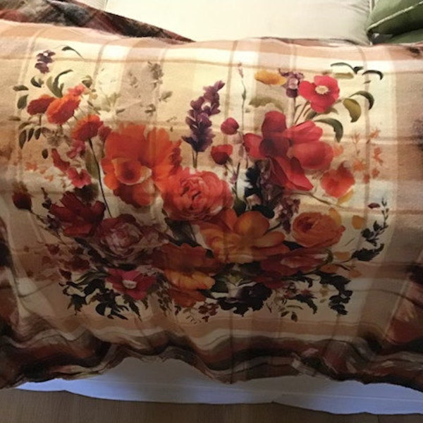 Pink Red Orange Flowers Graphic on Bleached Flannel Shirt, Custom Made ...