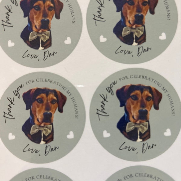 Custom Dog Wedding Favor Stickers, Dog of Honor Personalized Pet Photo ...