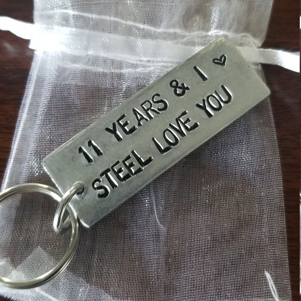 11 Years and I STEEL Love You Key Ring 11th Wedding Anniversary Gifts ...