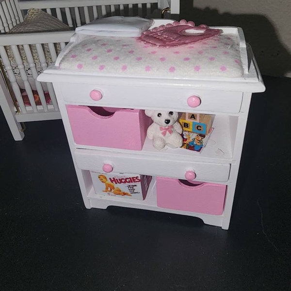 Pretty in Pink Nursery Changing Table With All Accessories for 1:12 ...