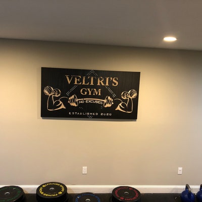 Home Gym Sign No Excuses Custom Name Workout Room Wall Art Cross Fit ...