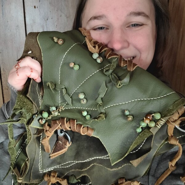 Leather Leaf Bag, Green Leather Bag, Urialmagic Leaf Bag, Leather Fairy ...