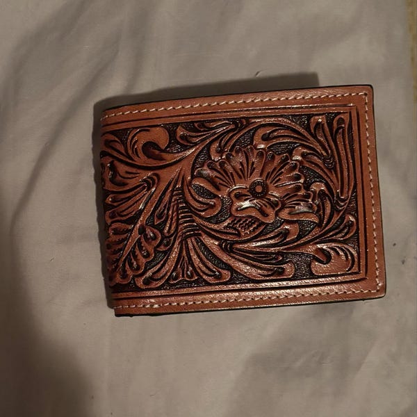 Genuine Leather Bifold Floral Wallet for Men Women Western Wallet ...