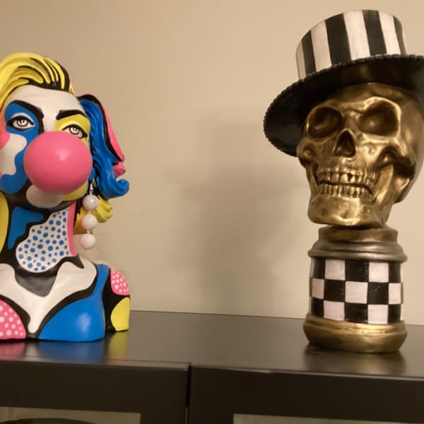 Pop Art Woman Bust With Gum, Modern Orange Haired Handmade Statue ...