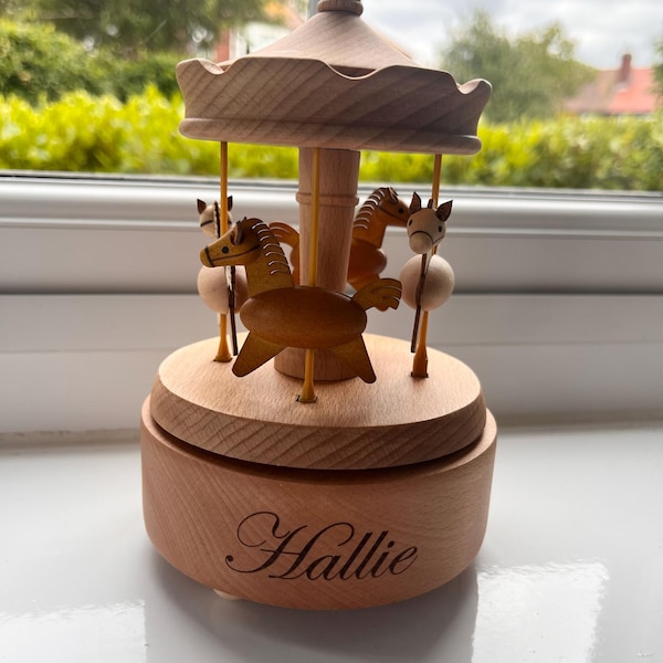 Personalized Engraved Keepsake Carousel Music Box,wooden Christmas ...