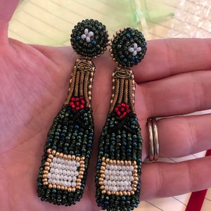 Snake earrings beaded python hoop earrings green gold brown | Etsy