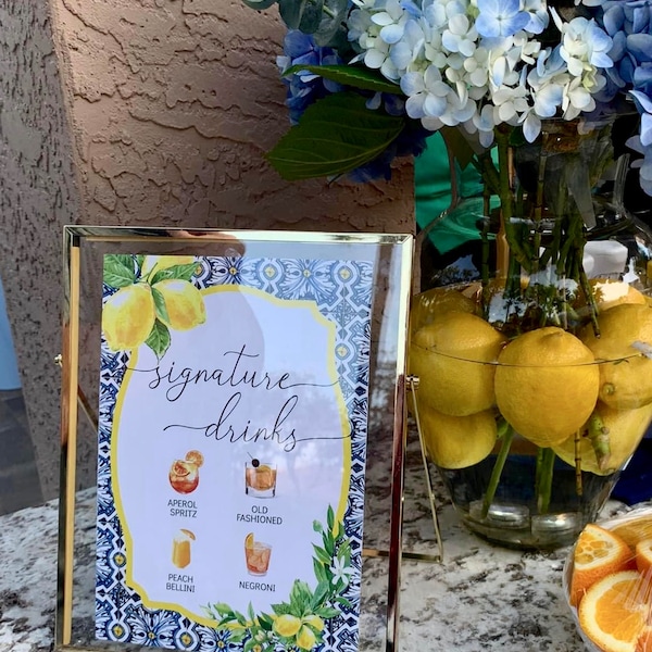 Positano Blue Tile Lemon Signature Drinks Sign, Signature Cocktails Bar ...