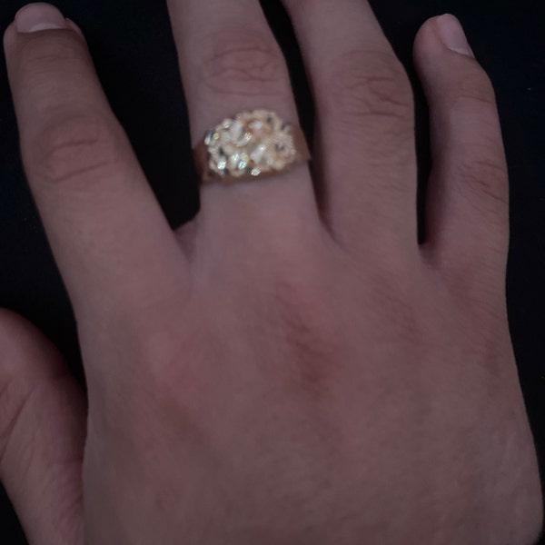 Real Solid Gold 10K Square Nugget Ring | 10K Gold Ring | Yellow Gold ...