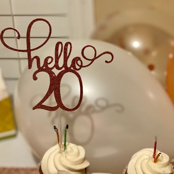 Hello 20 Cake Topper, Happy 20th Birthday Cake Topper, Happy 20th Party ...