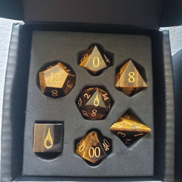 Natural Stone Dnd Full Dice Set| Tiger Eye Dnd Dice Set Sorcerer ...