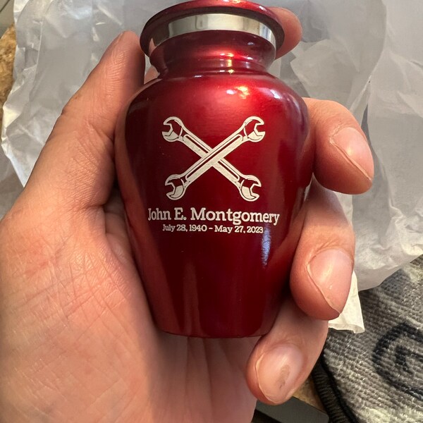 Mechanic Keepsake Cremation Urn - Engraved Crossed Wrenches ...