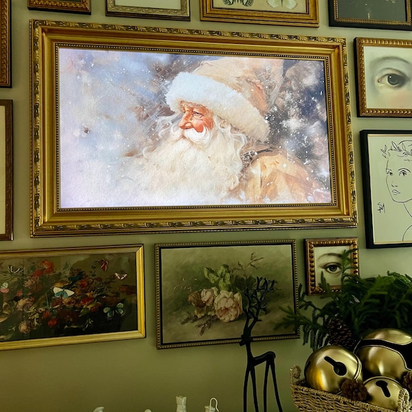 Vintage Santa Christmas Frame Tv Art, Neutral Holiday Santa Claus ...