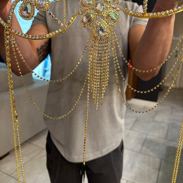 Reyna Burlesque Crystal Lingerie and Bodychain Set Golden ...